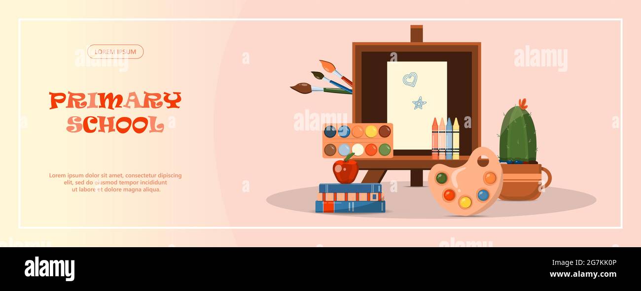 Back to school. Advertising banner, sale, online store, web. Stationery ...