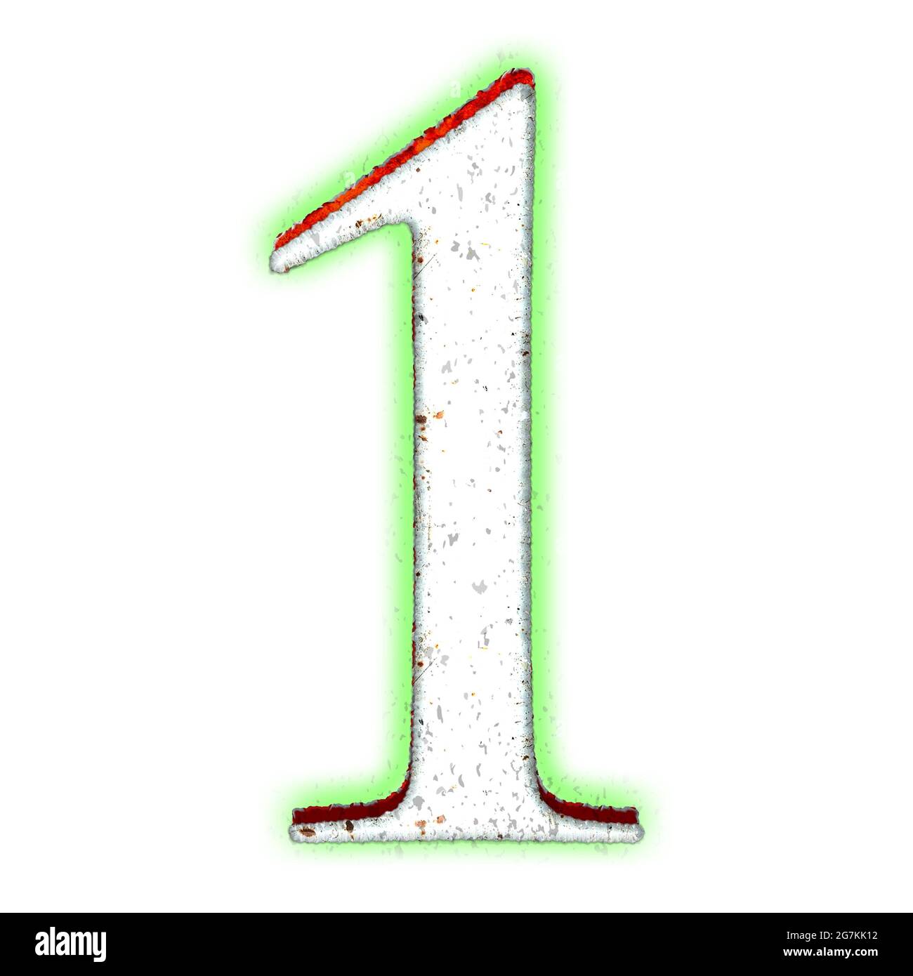 3D rendering of the neon green and red "1" number isolated on white ...
