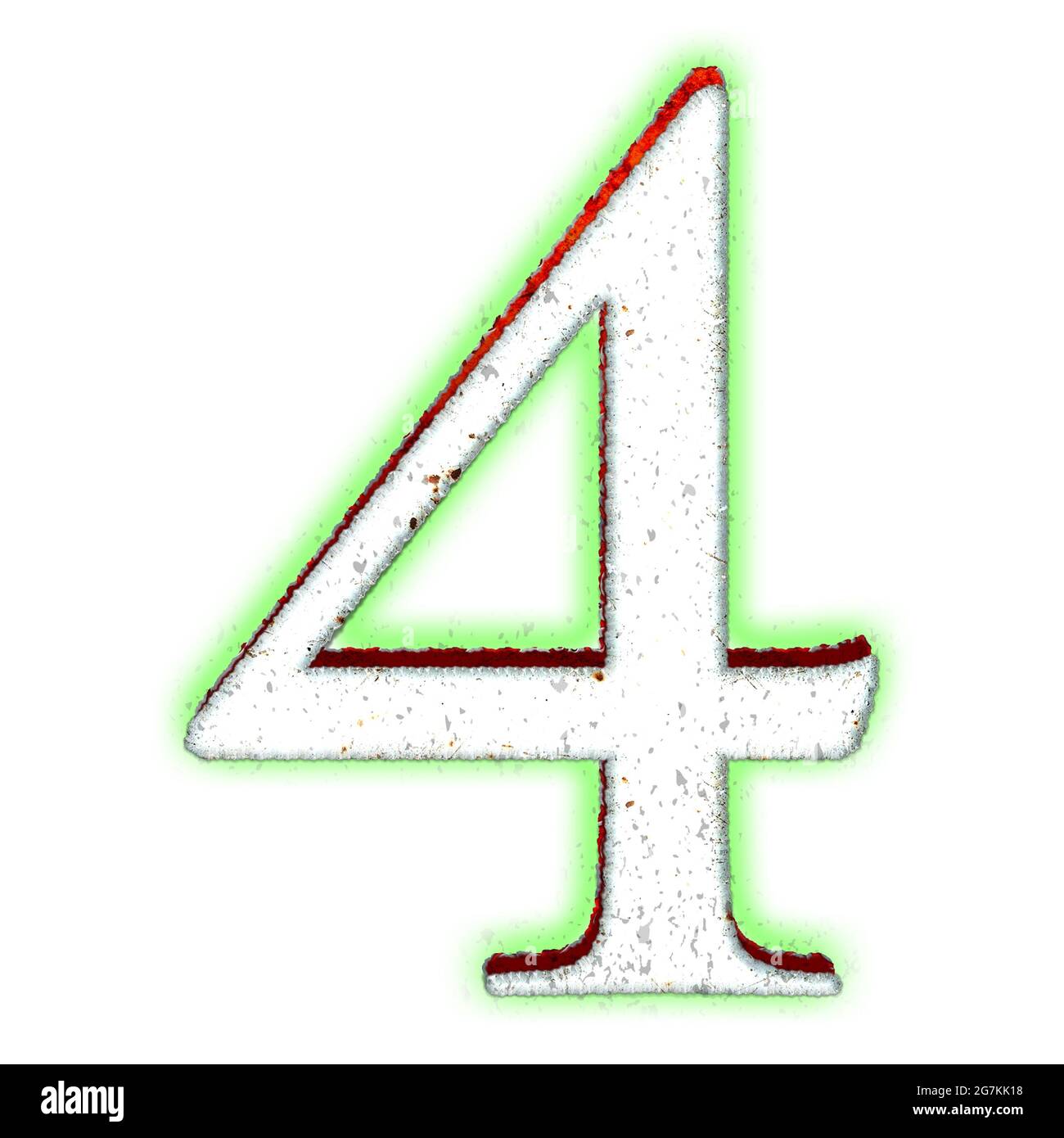 3D rendering of the neon green and red "4" number isolated on white ...