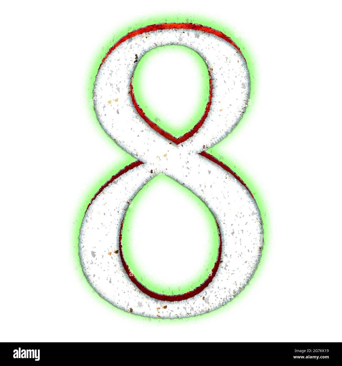 3D rendering of the neon green and red "8" number isolated on white ...