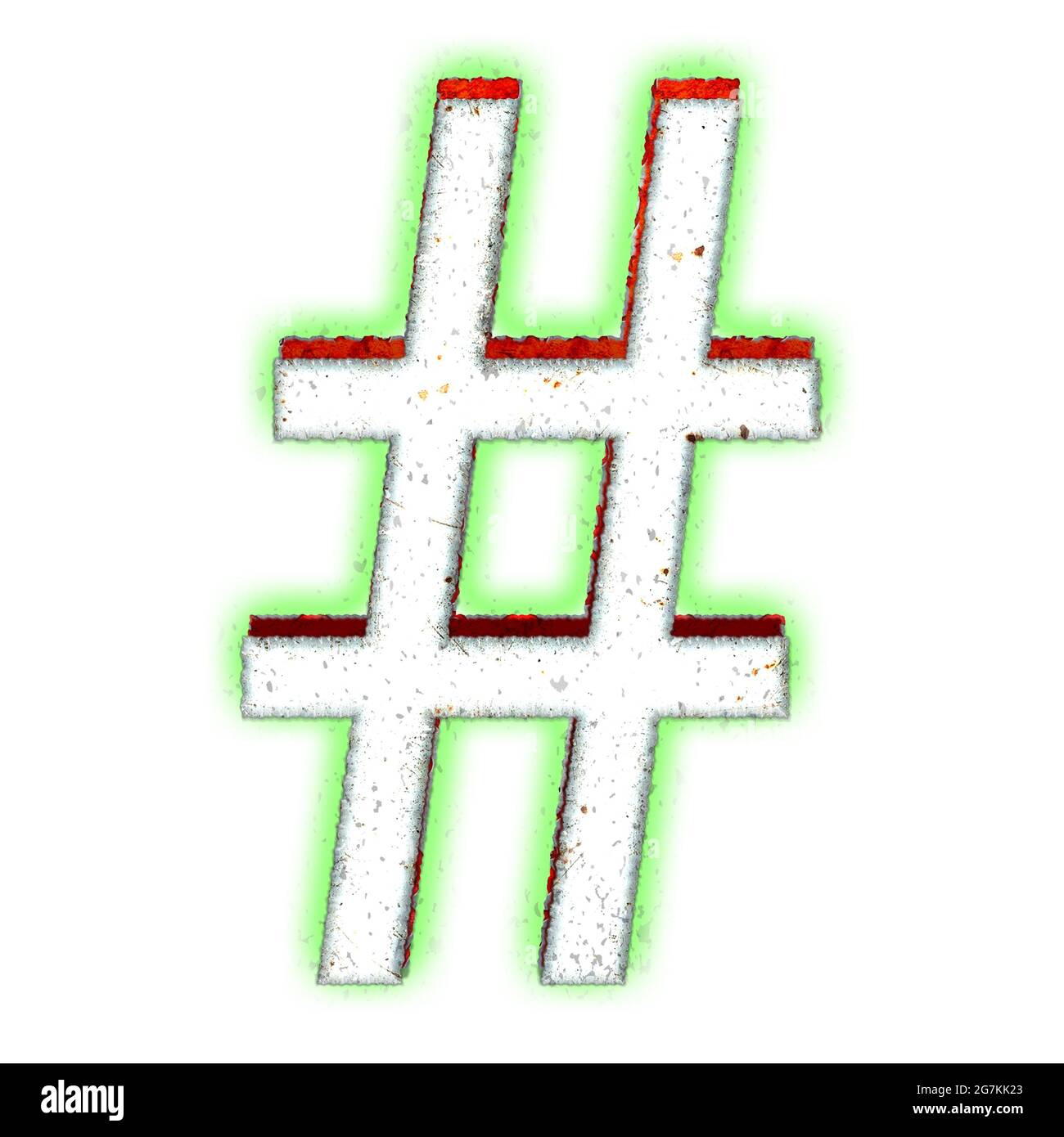 3D rendering of the neon green and red hash sign isolated on white ...