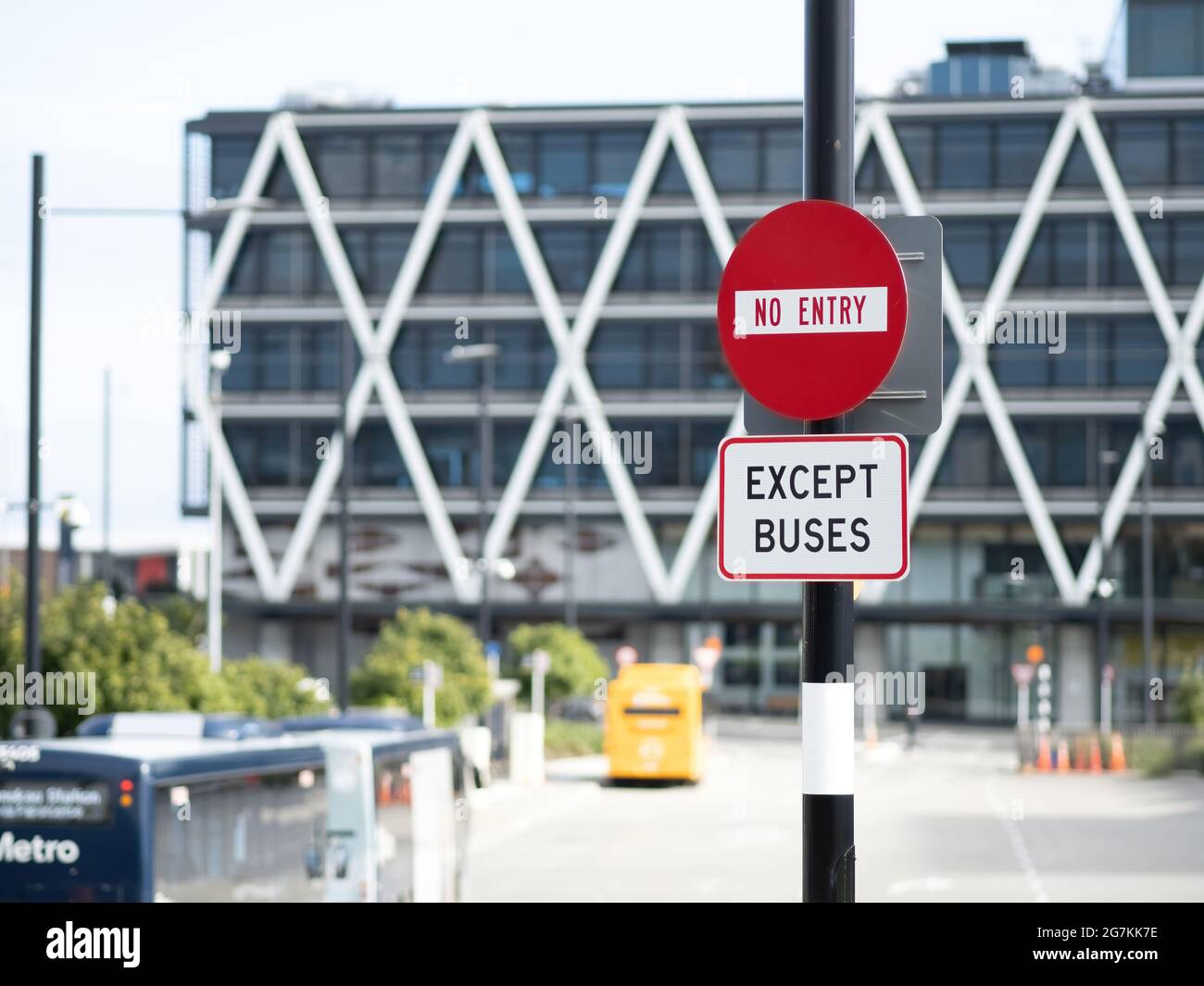 AUCKLAND, NEW ZEALAND - Jun 24, 2021: View of No Entry Expect Buses ...