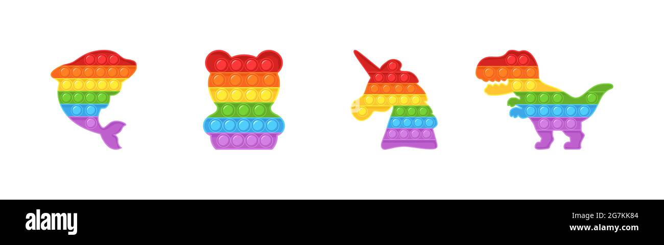 Pop it fidget. Set of trendy sensory playthings. Different shaped ...