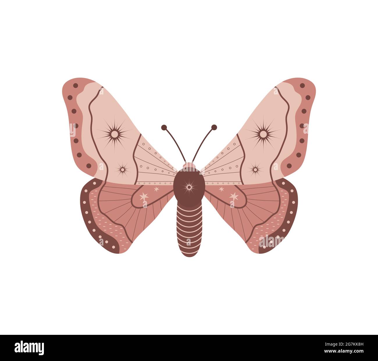 Boho butterfly. Insect with celestial elements. Witch and magic symbol ...