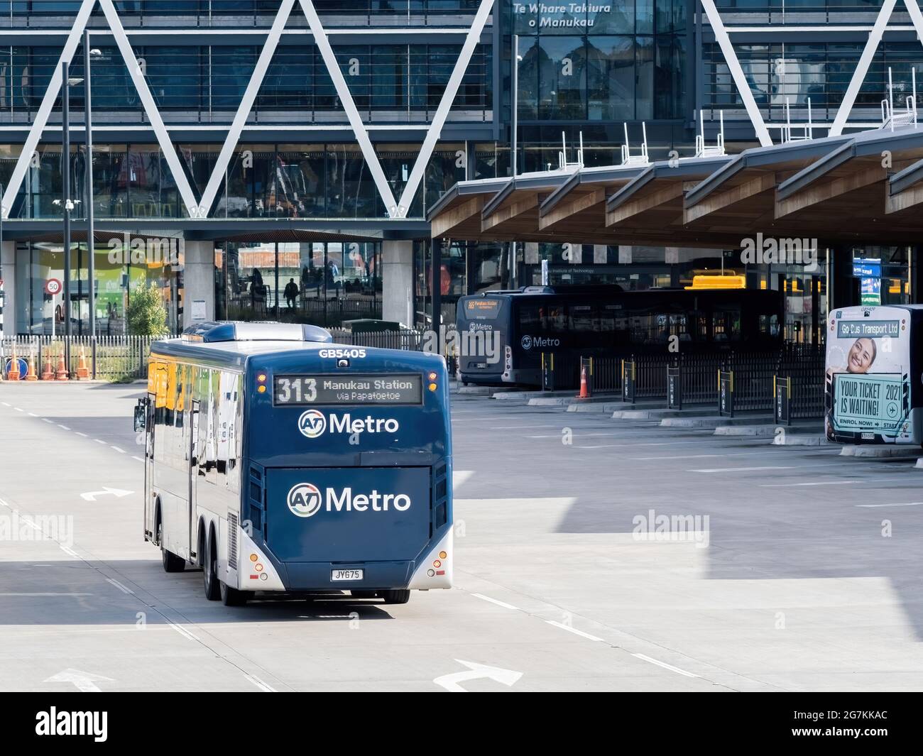 AUCKLAND, NEW ZEALAND - Jun 21, 2021: View of Manukau bus station ...