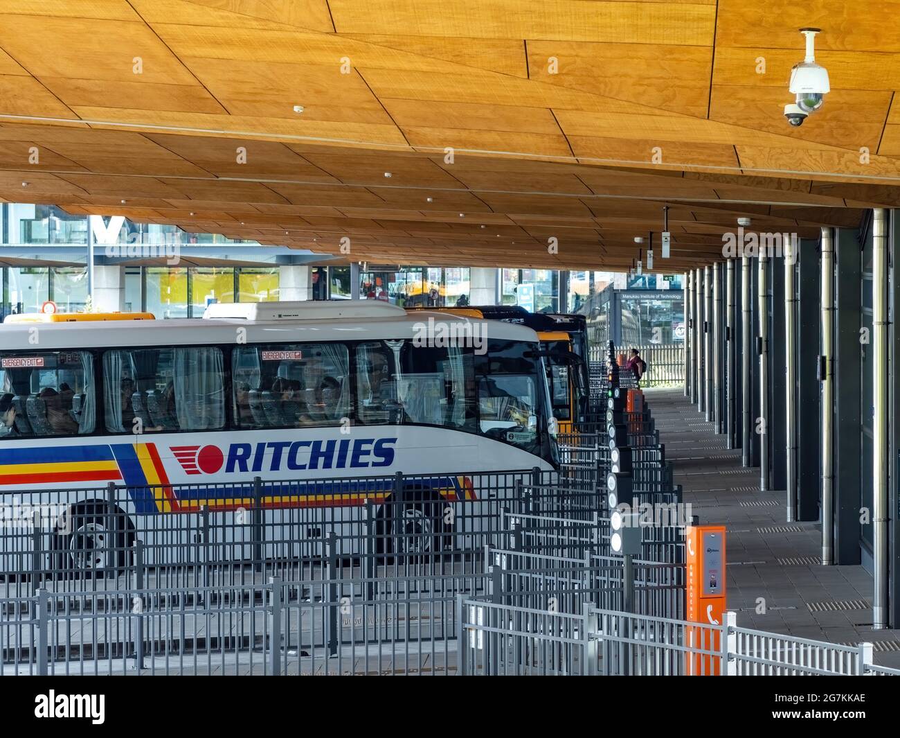AUCKLAND, NEW ZEALAND - Jun 21, 2021: View of Manukau bus station ...