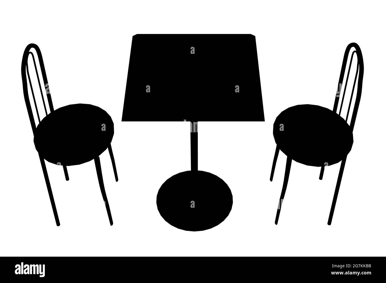 Silhouette of a table and two chairs isolated on a white background ...