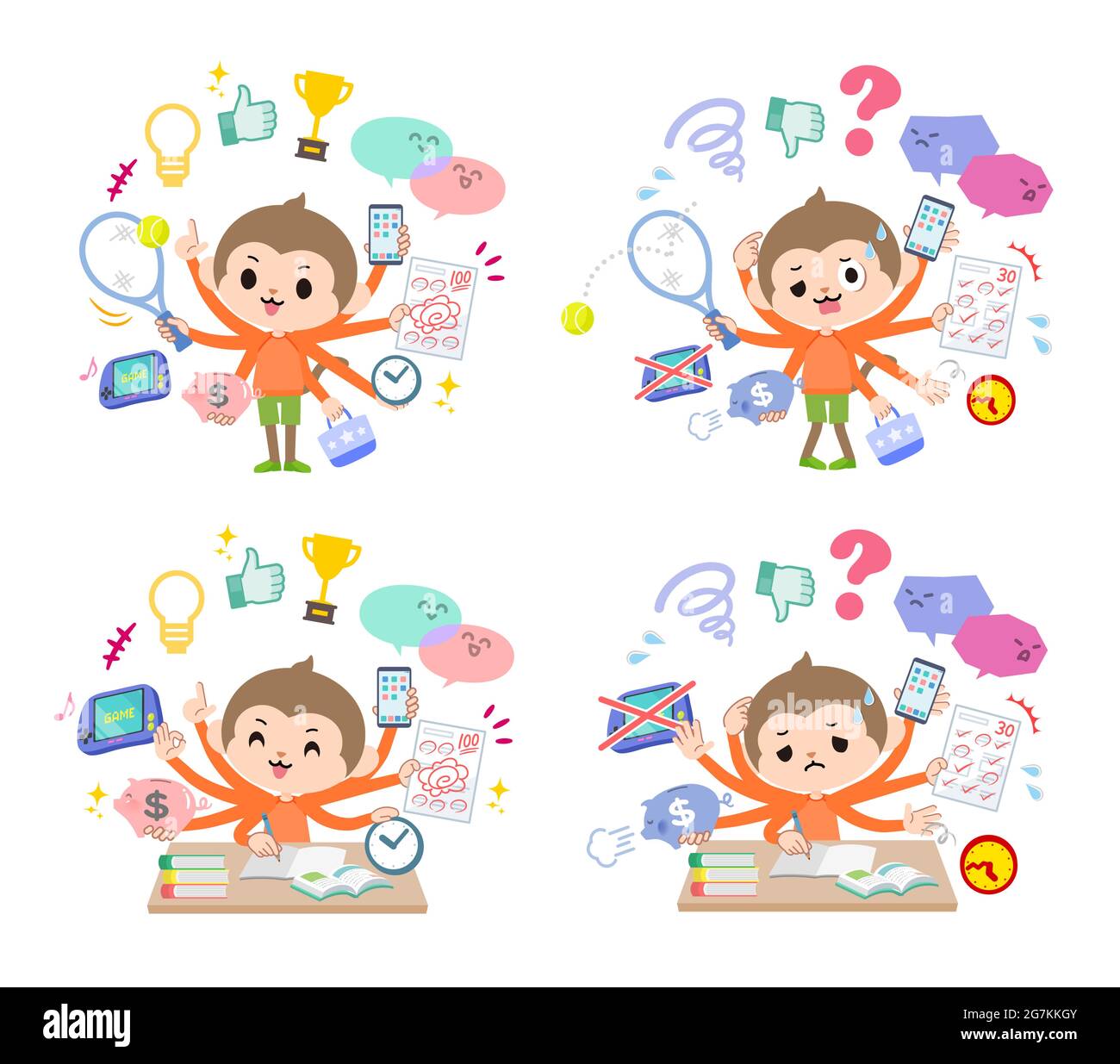 A set of monkey boy who perform multitasking.It's vector art so it's ...
