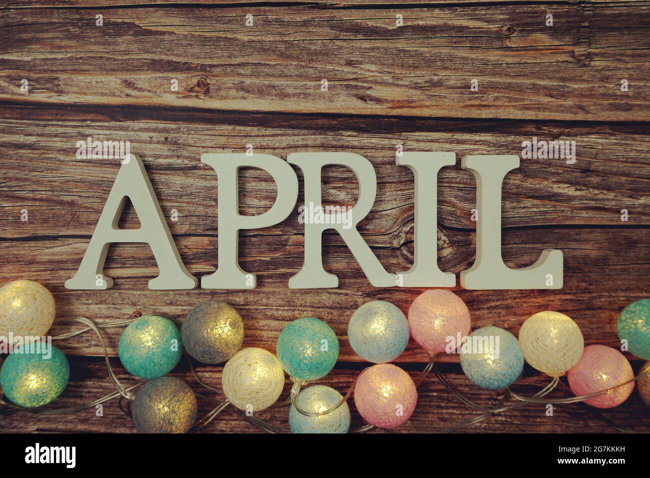 April alphabet letter with LED Cotton ball Decoration on wooden ...
