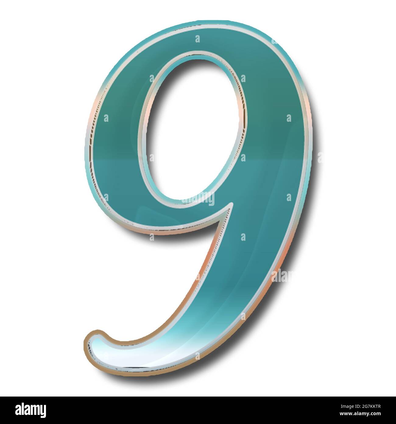 3D rendering of the wavy blue "9" number isolated on white background ...