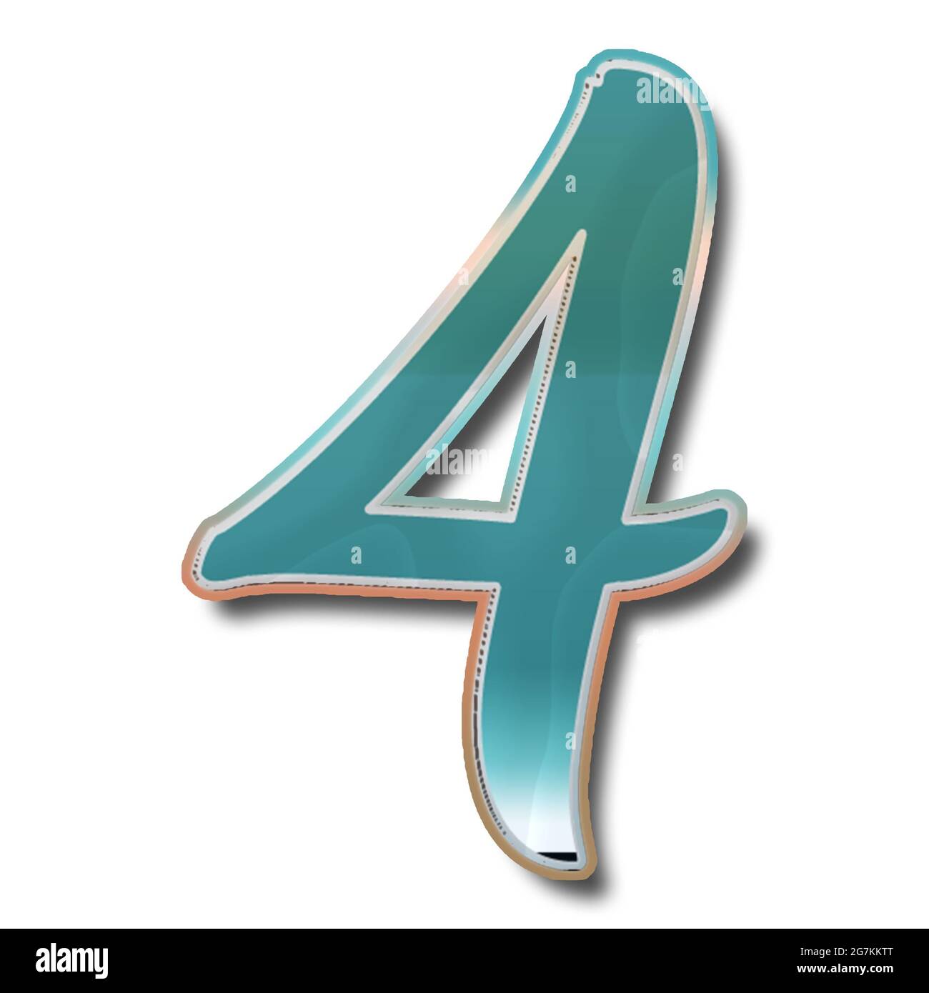 3D rendering of the wavy blue "4" number isolated on white background ...
