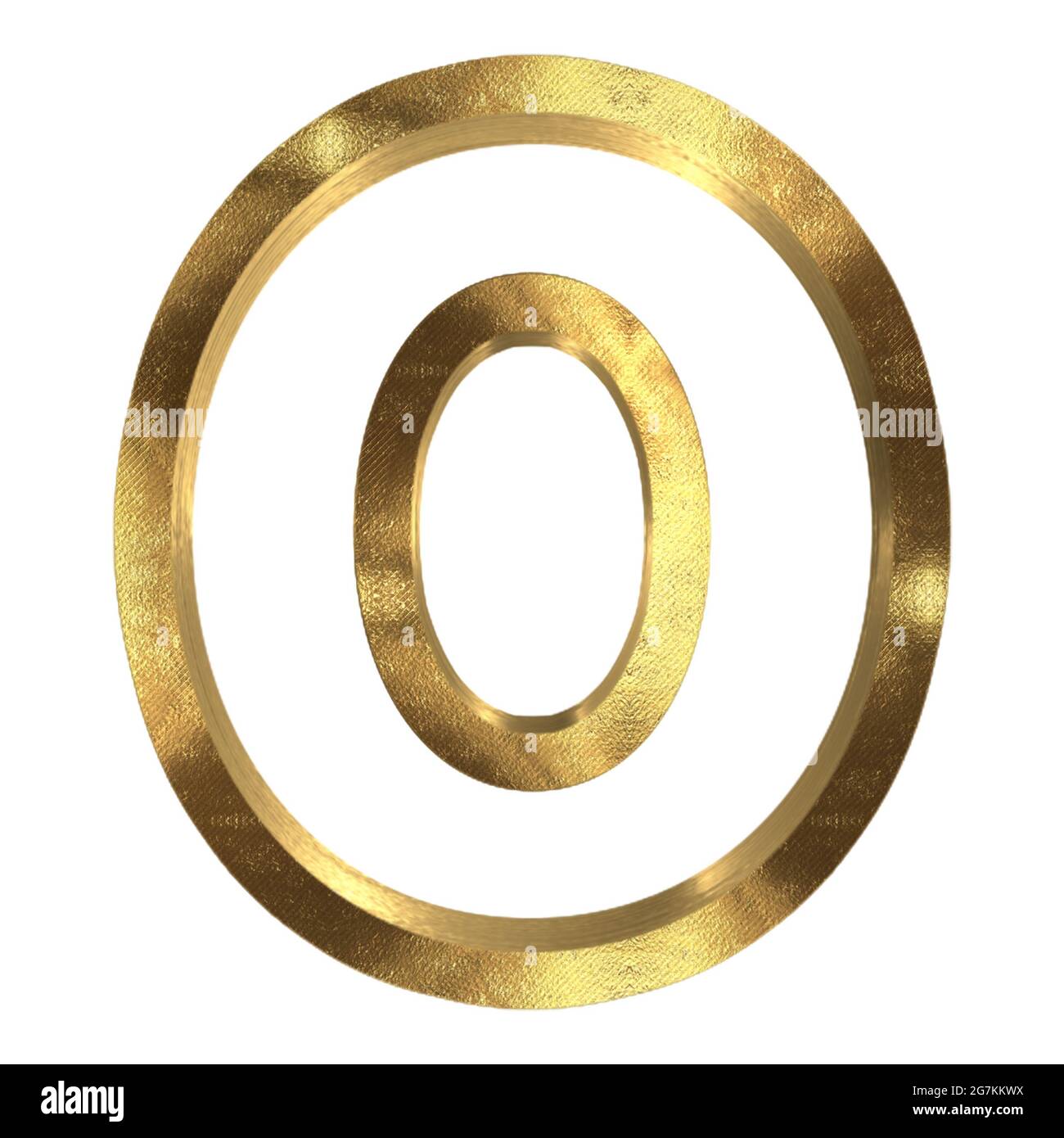 3D rendering of a golden outlined alphabet letter O isolated on a white ...