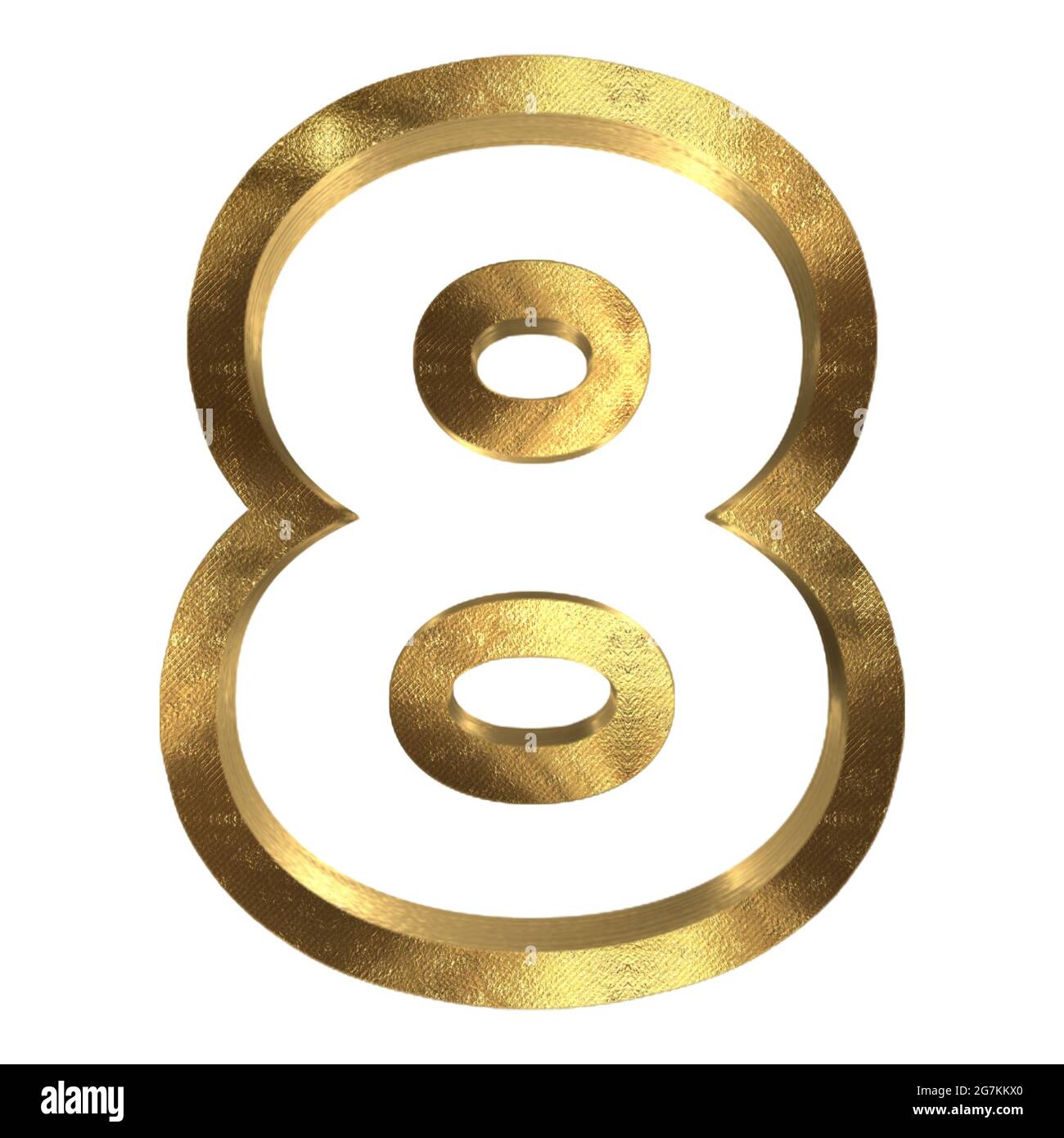 3D rendering of the golden "8" number isolated on white background ...
