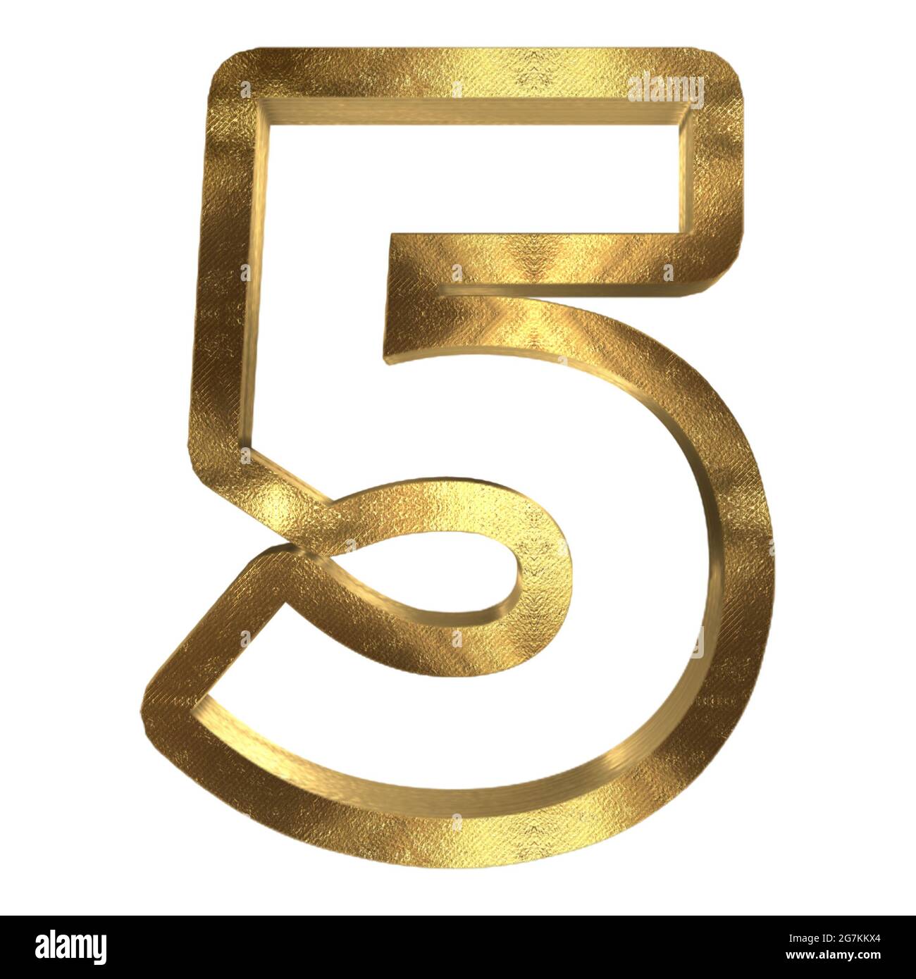 3D rendering of a golden outlined number five symbol isolated on a ...