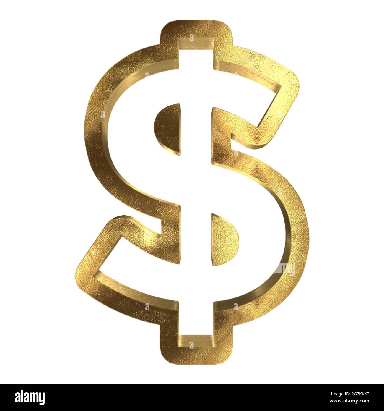 3D rendering of a golden outlined dollar sign isolated on a white ...