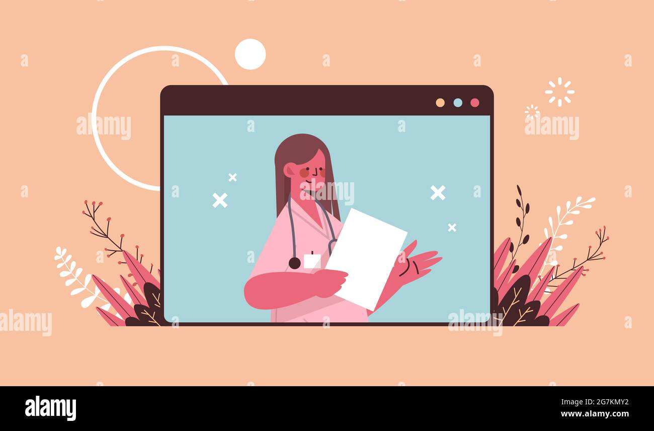 female doctor in web browser window consulting patient online ...