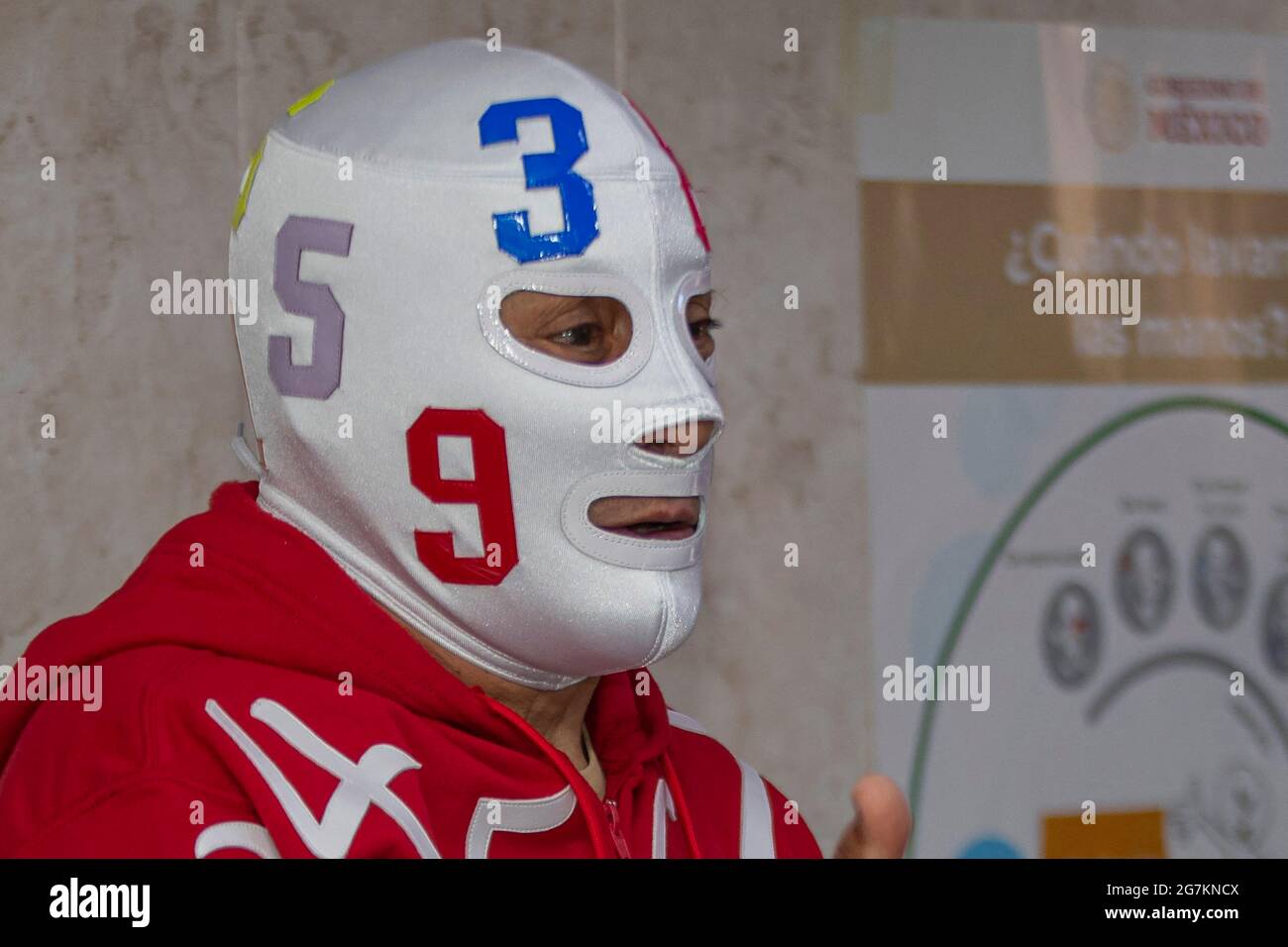Mexico City, Mexico, 14th July 2021. Wrestler El Matematico during a ...