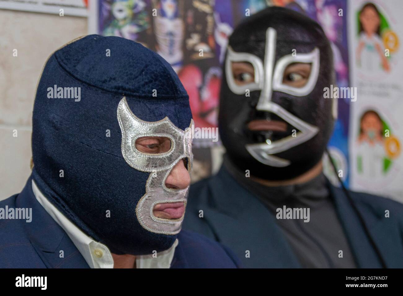 Mexico City, Mexico, 14th July 2021. Wrestlers Blue Demon Jr and Rayo ...