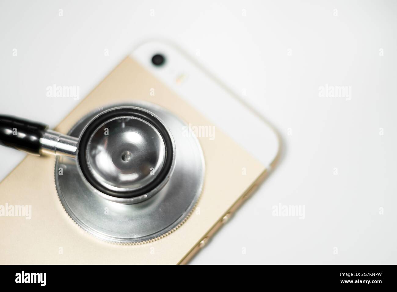 Stethoscope with smart phone. on white, abstract background to solution ...