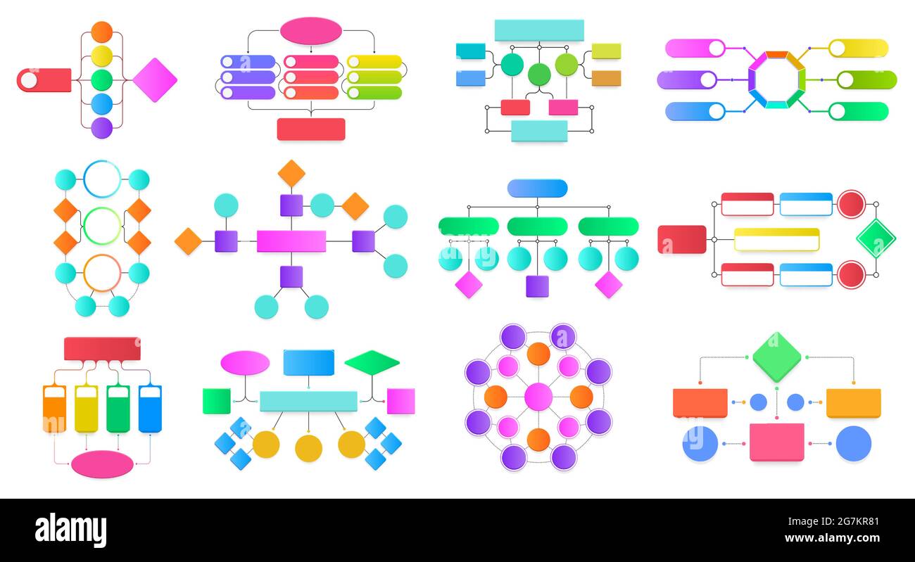 Flowchart infographic diagrams. Block flowchart diagrams, work process structure presentation ...