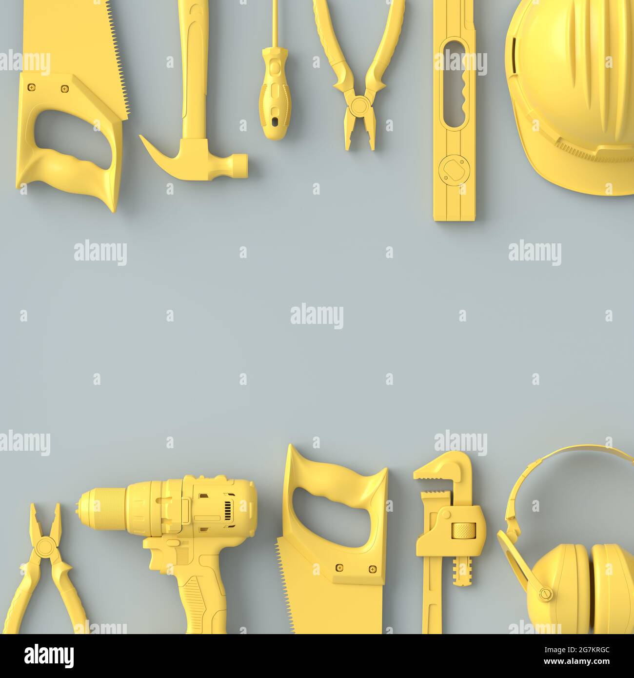 Top view of monochrome construction tools for repair and installation ...