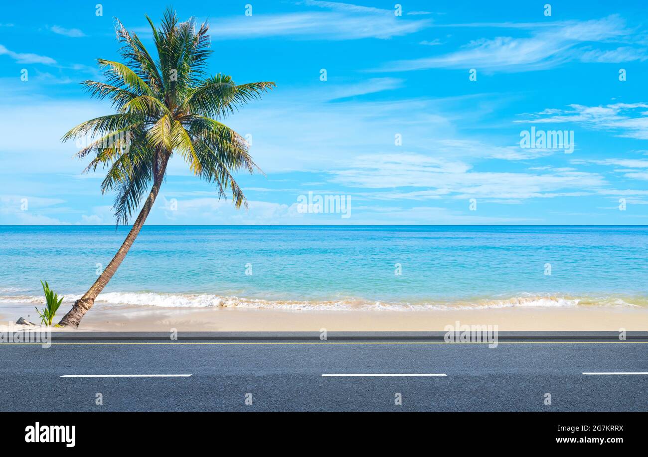 Beautiful beaches road and coconut trees in Thailand Stock Photo - Alamy