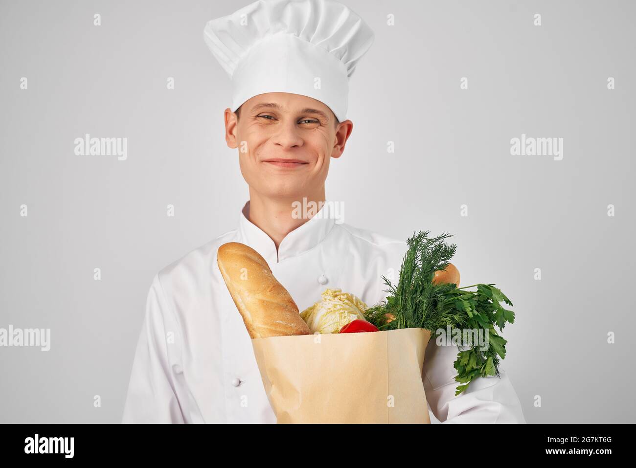 emotional male chef food package healthy food lifestyle Stock Photo - Alamy