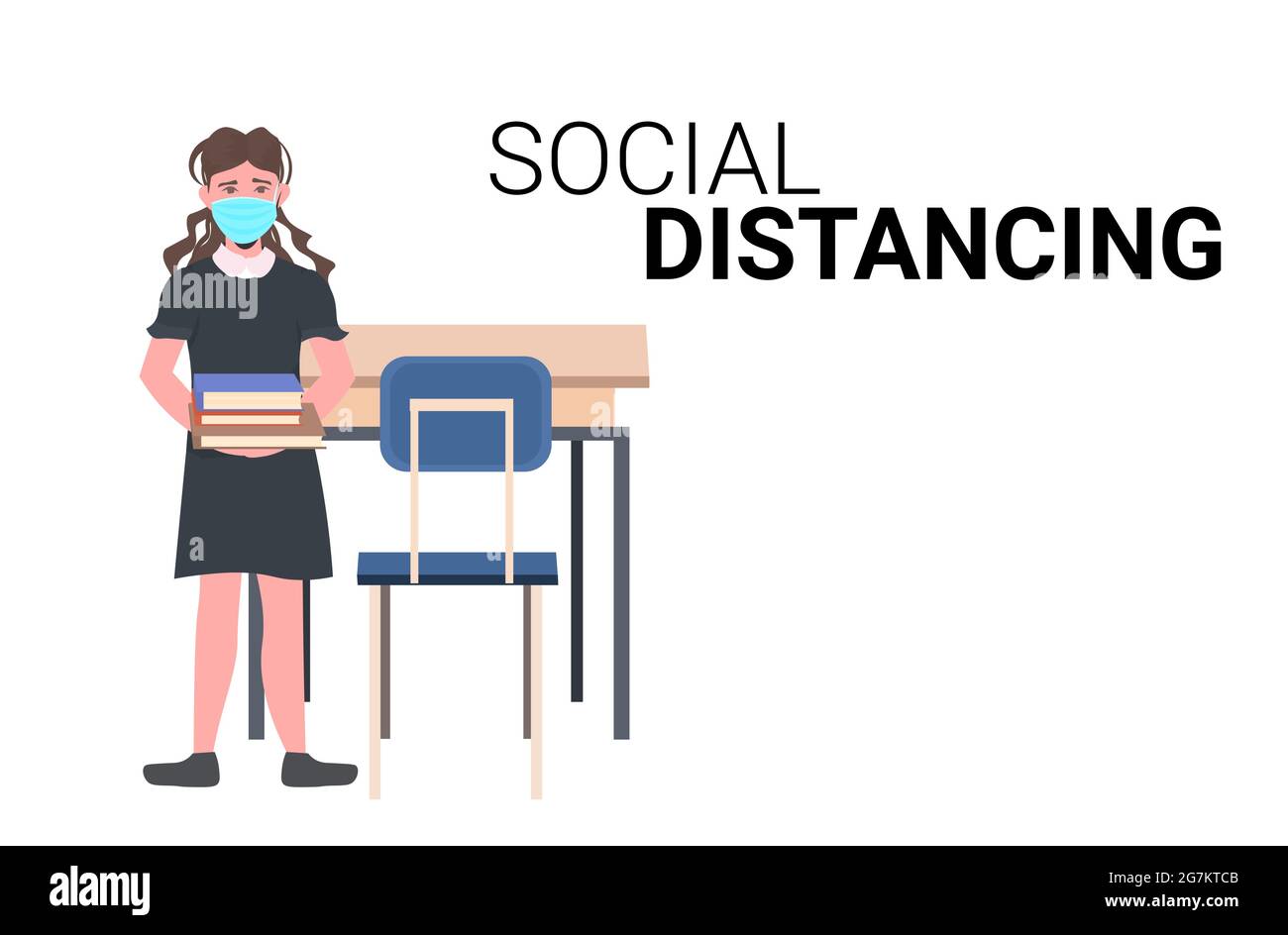 schoolgirl wearing face mask to prevent coronavirus pandemic social ...