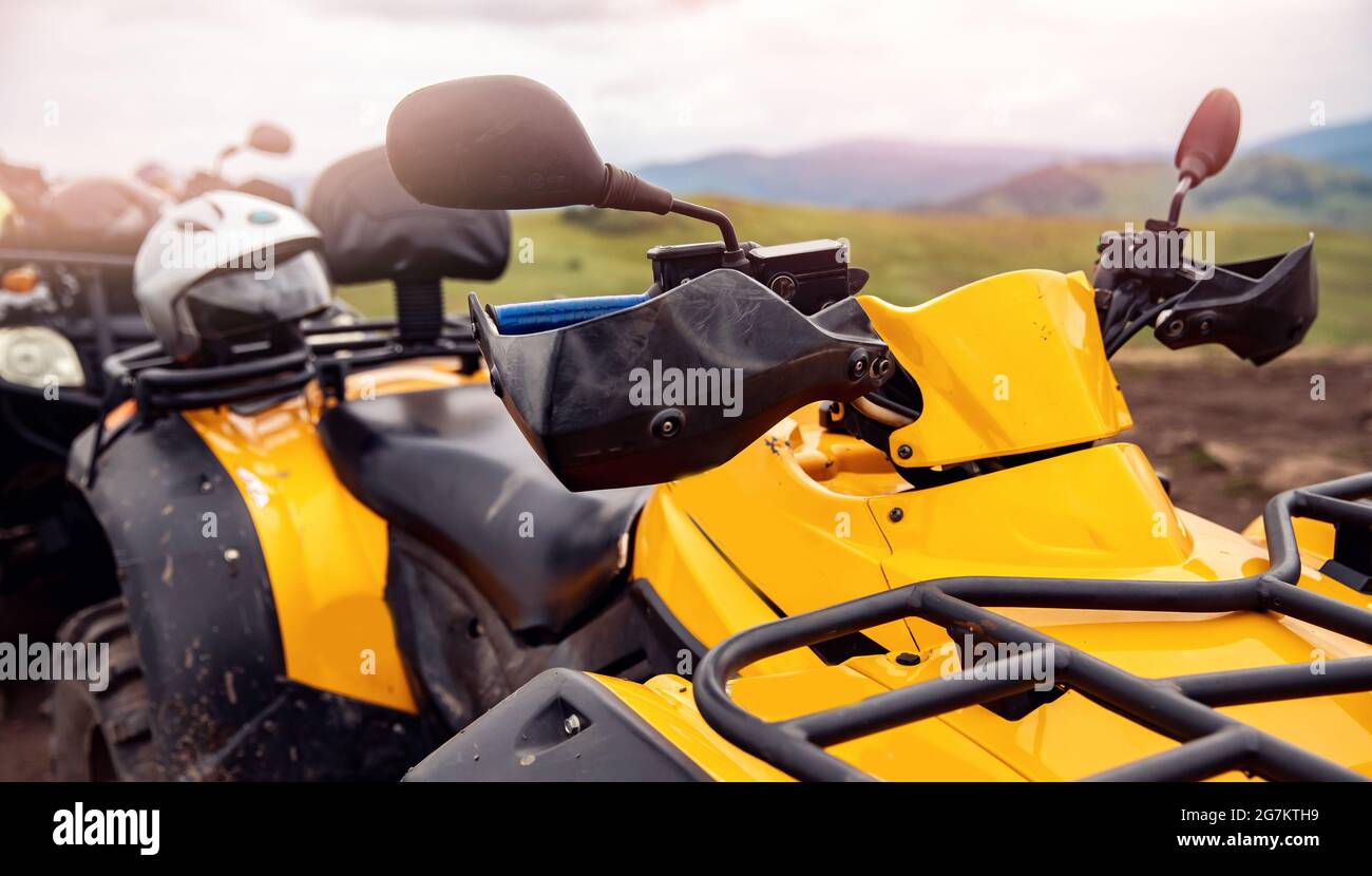 ATV quad bike on forest offroad, front view Stock Photo - Alamy