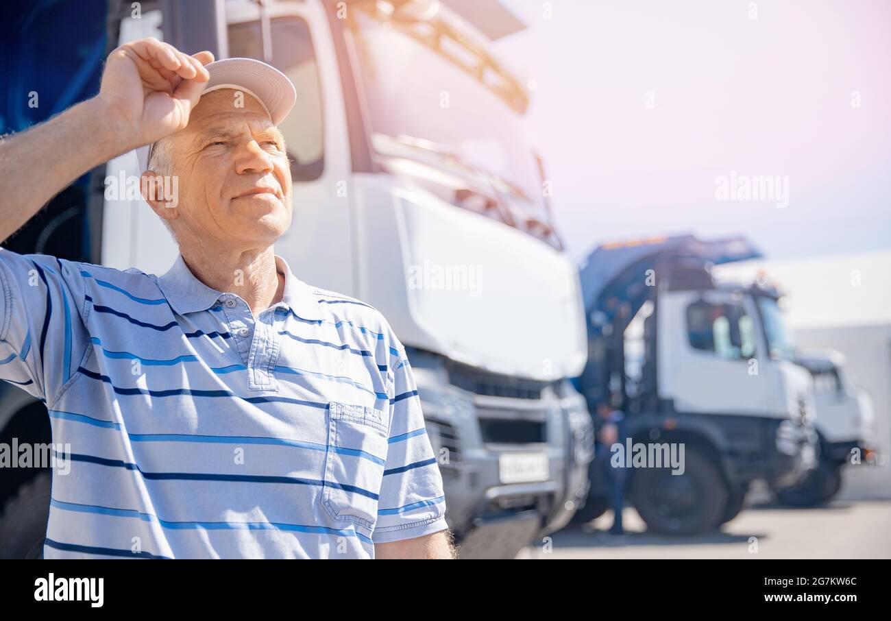 Banner driver truck man standing background lorry. Concept people ...