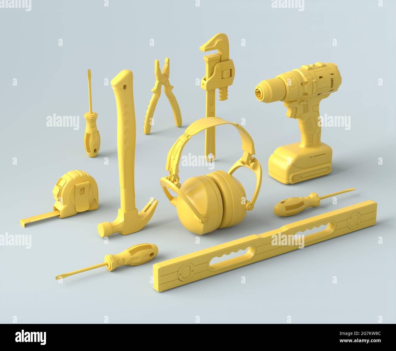 Isometric view of monochrome construction tools for repair and ...