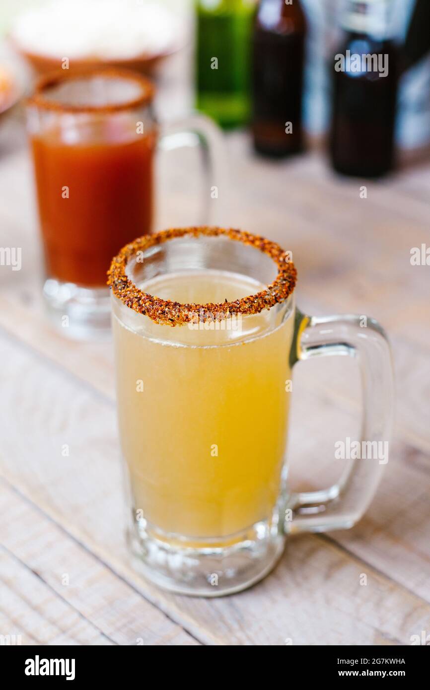 michelada mexican cocktail beer in Mexico city in a mexican party ...