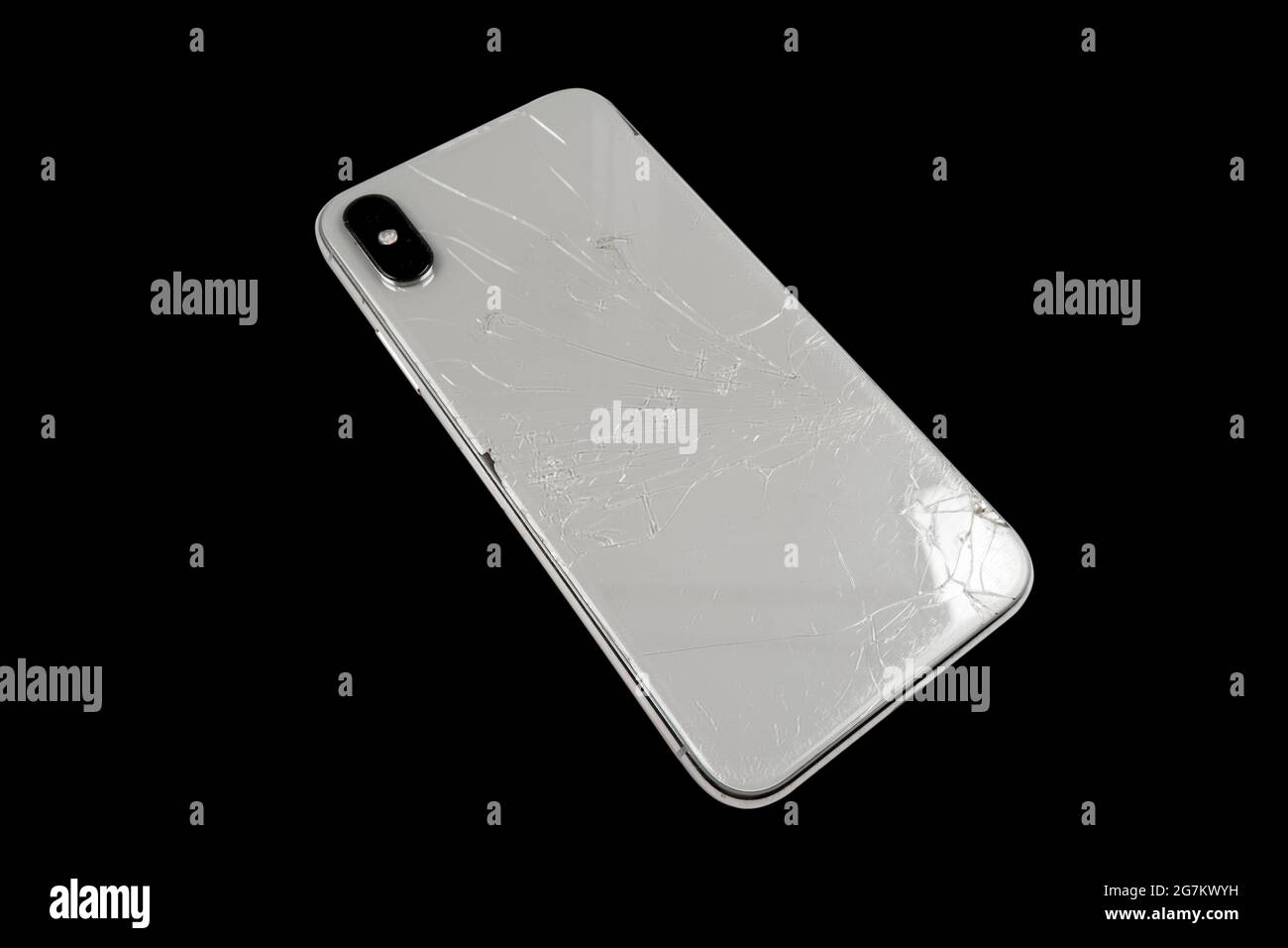 Modern mobile smartphone broken screen and damages isolated on black ...