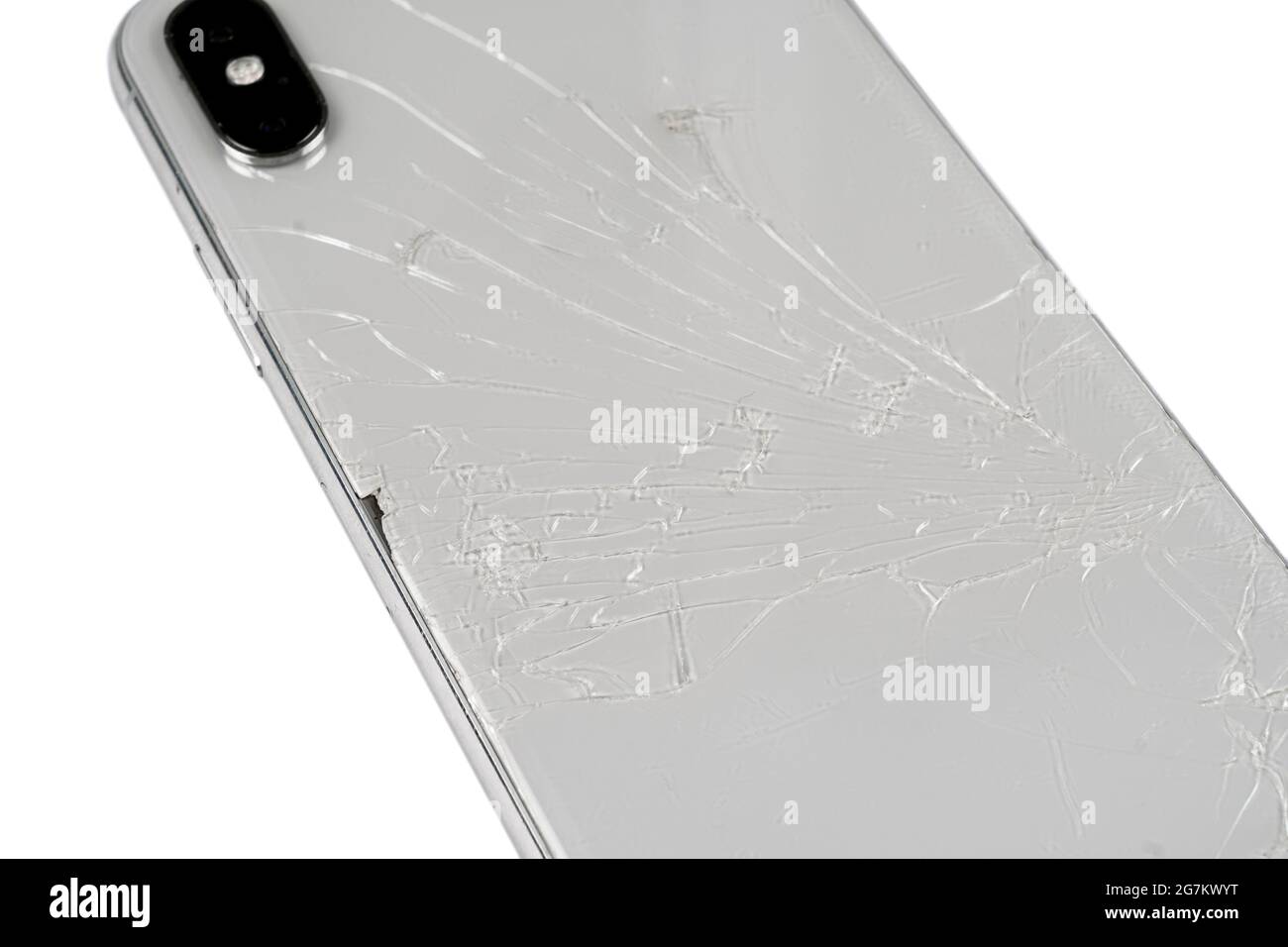 Modern mobile smartphone broken screen and damages isolated on white ...