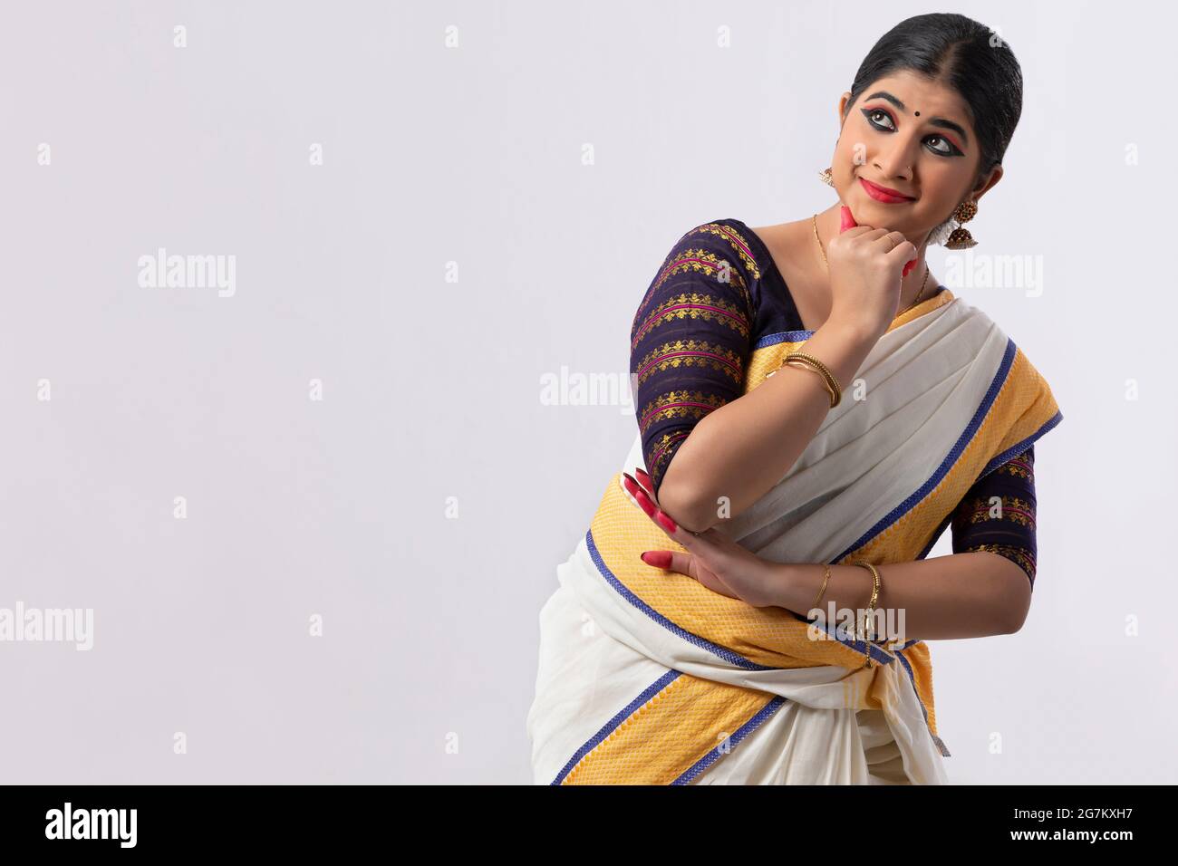 Indian classical dancer looking in amazement with Mushti mudra Stock ...