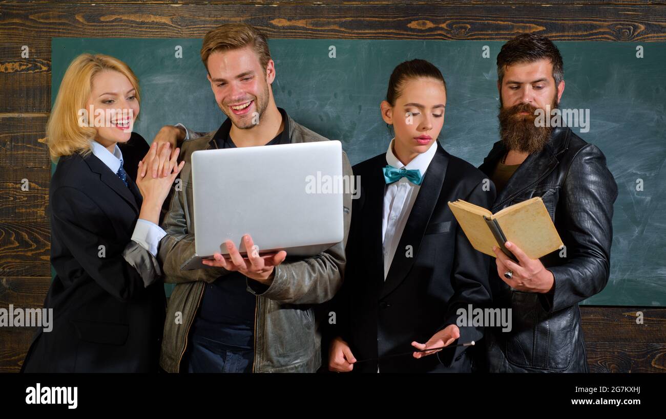 Group of different students, common project, teamwork Stock Photo - Alamy