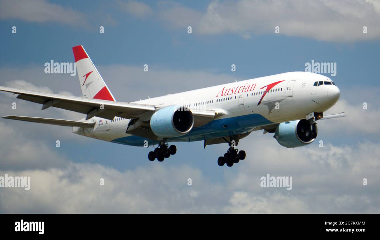 CHICAGO, UNITED STATES - Jul 02, 2021: Austrian Airlines Boeing 777 ...