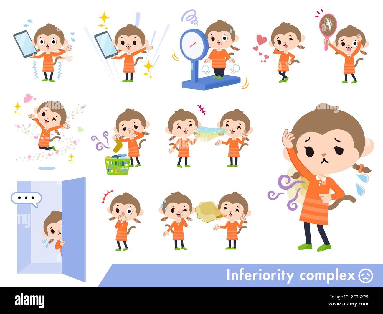 A set of monkey girl on inferiority complex.It's vector art so it's ...