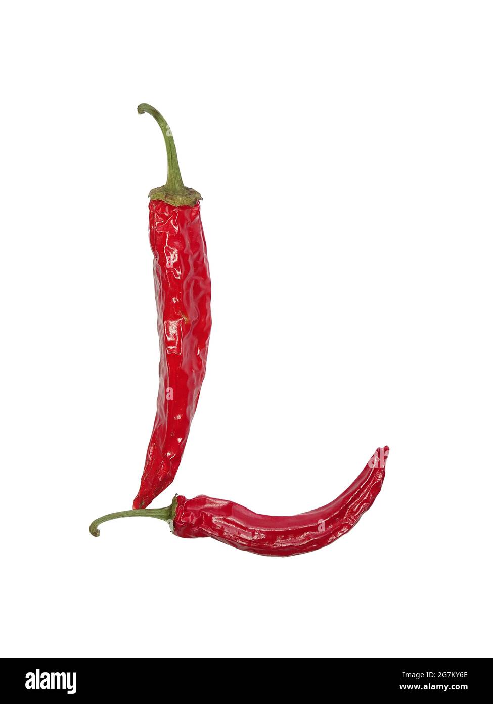 Letter L of the alphabet made with red pepper, isolated on a white ...