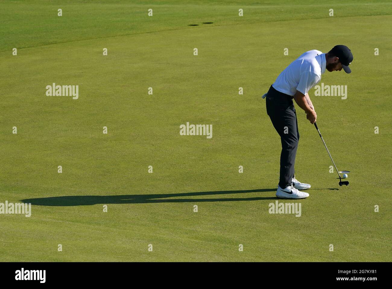 England's Laird Shepherd putts on the 3rd green during the day one of ...