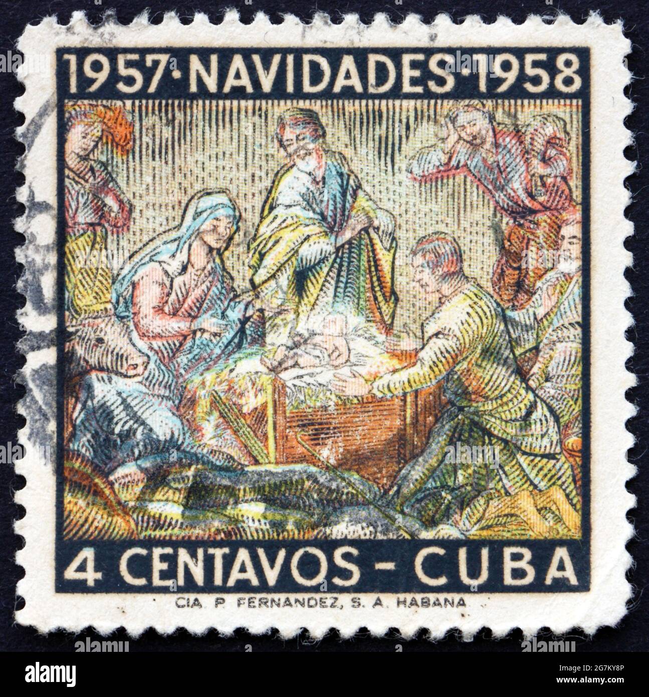 CUBA - CIRCA 1957: a stamp printed in Cuba shows Holy Family, Nativity ...