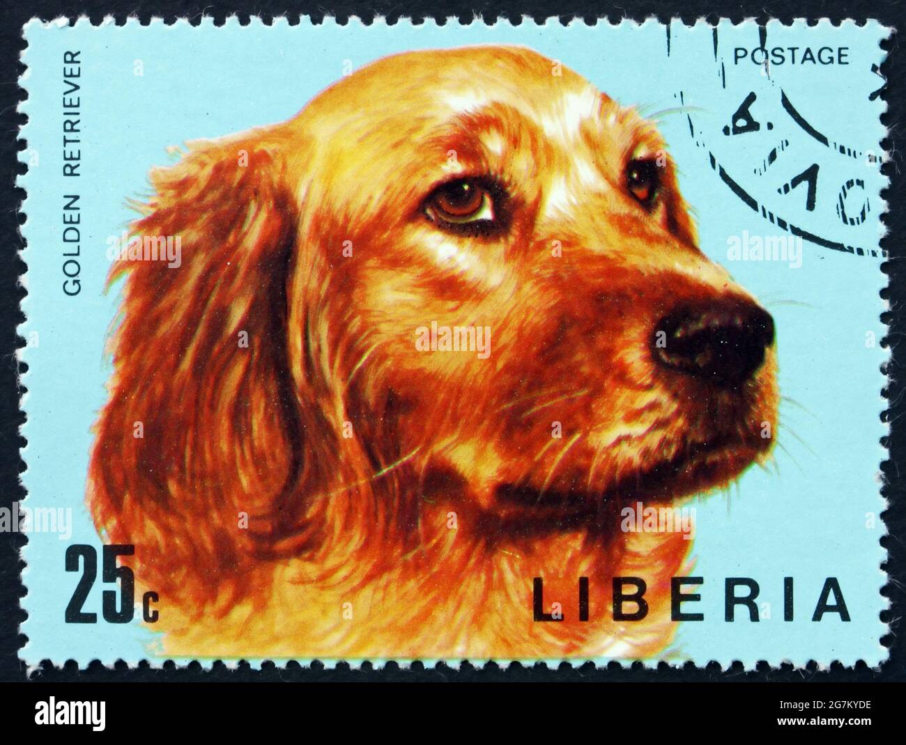 LIBERIA - CIRCA 1974: a stamp printed in Liberia shows Golden Retriever ...
