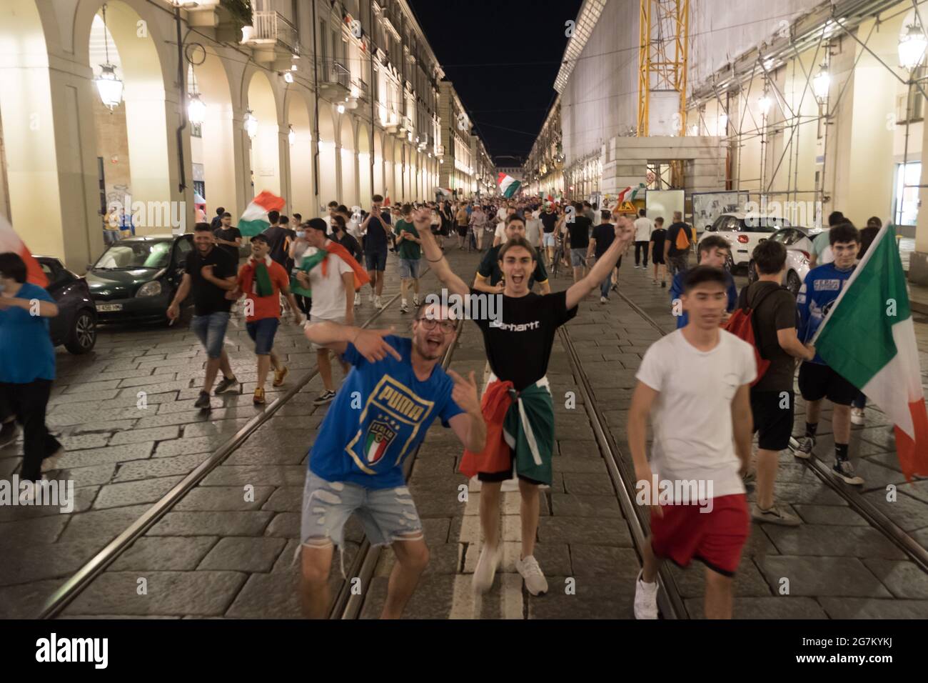 The celebration of Italian supporter for the victory of the European ...
