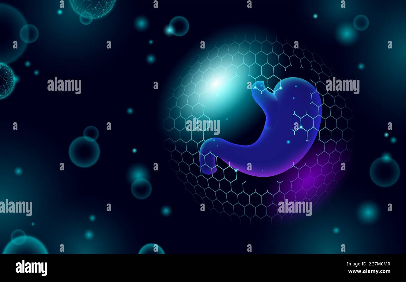 Low poly 3D human stomach shield protect. Medicine recovery technology ...