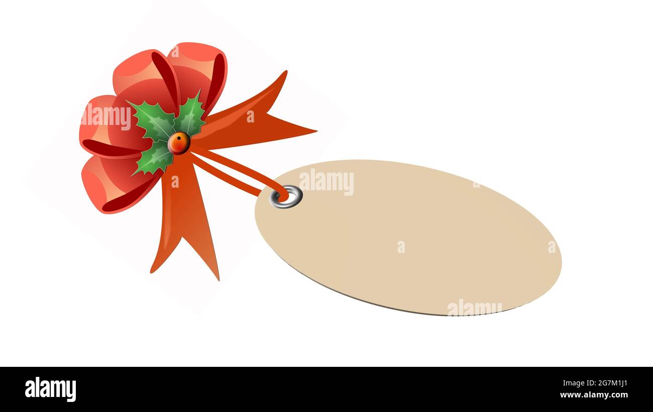 Gift bow and attached label with free space for your text - isolated on ...