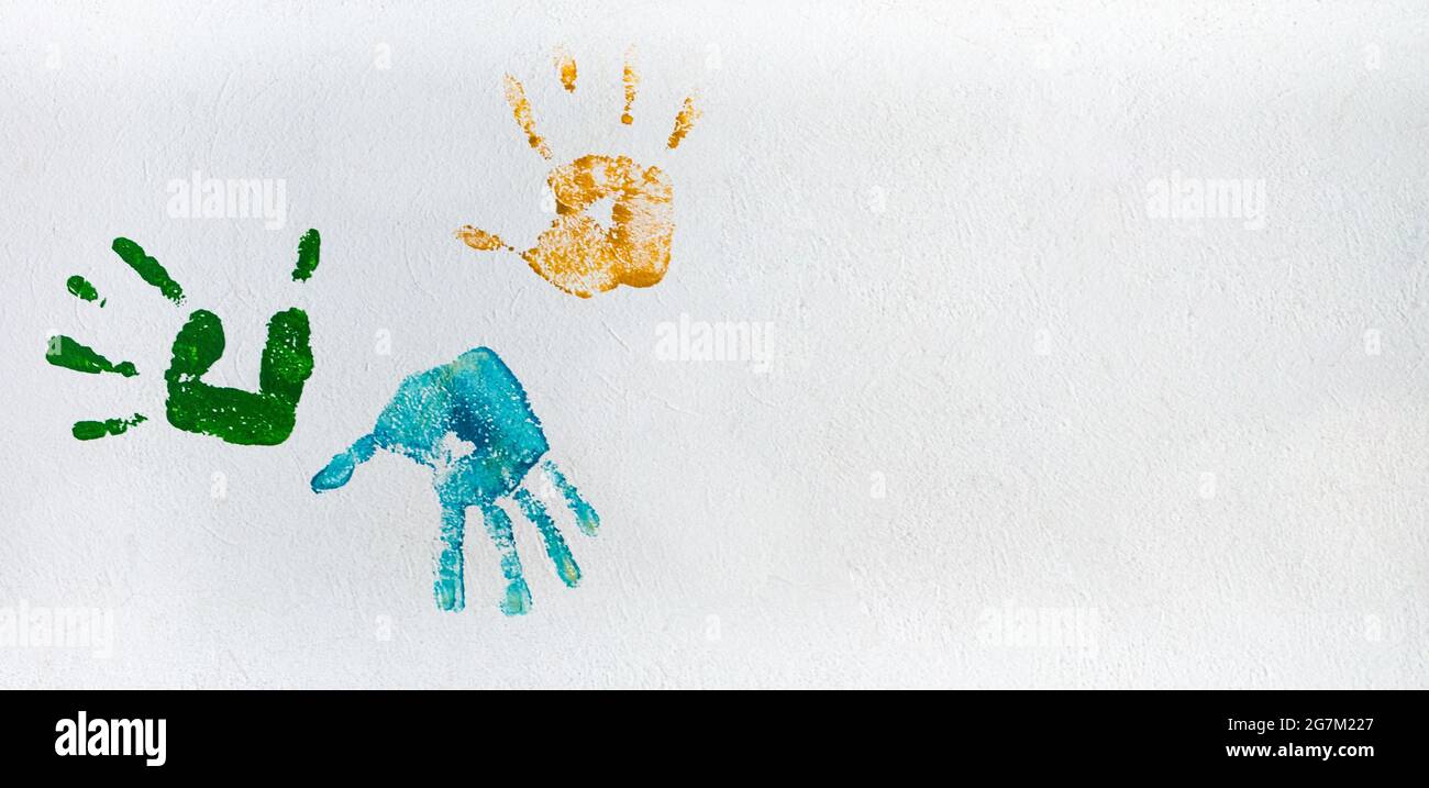 White background with colorful handprints Stock Photo - Alamy