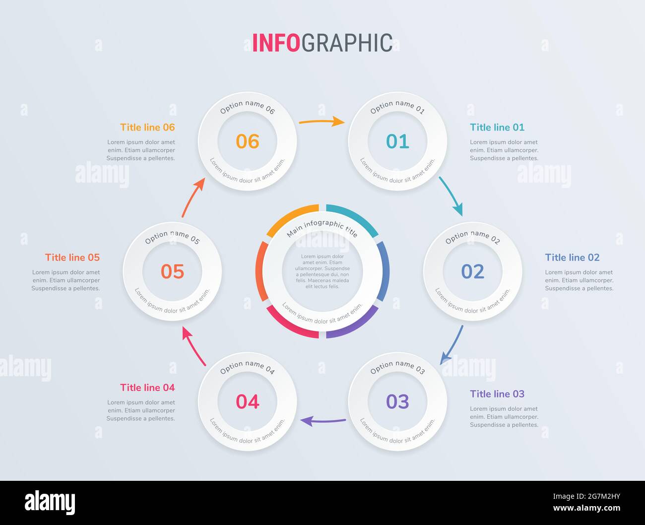 Timeline infographic design vector. 6 steps, rounded workflow layout ...
