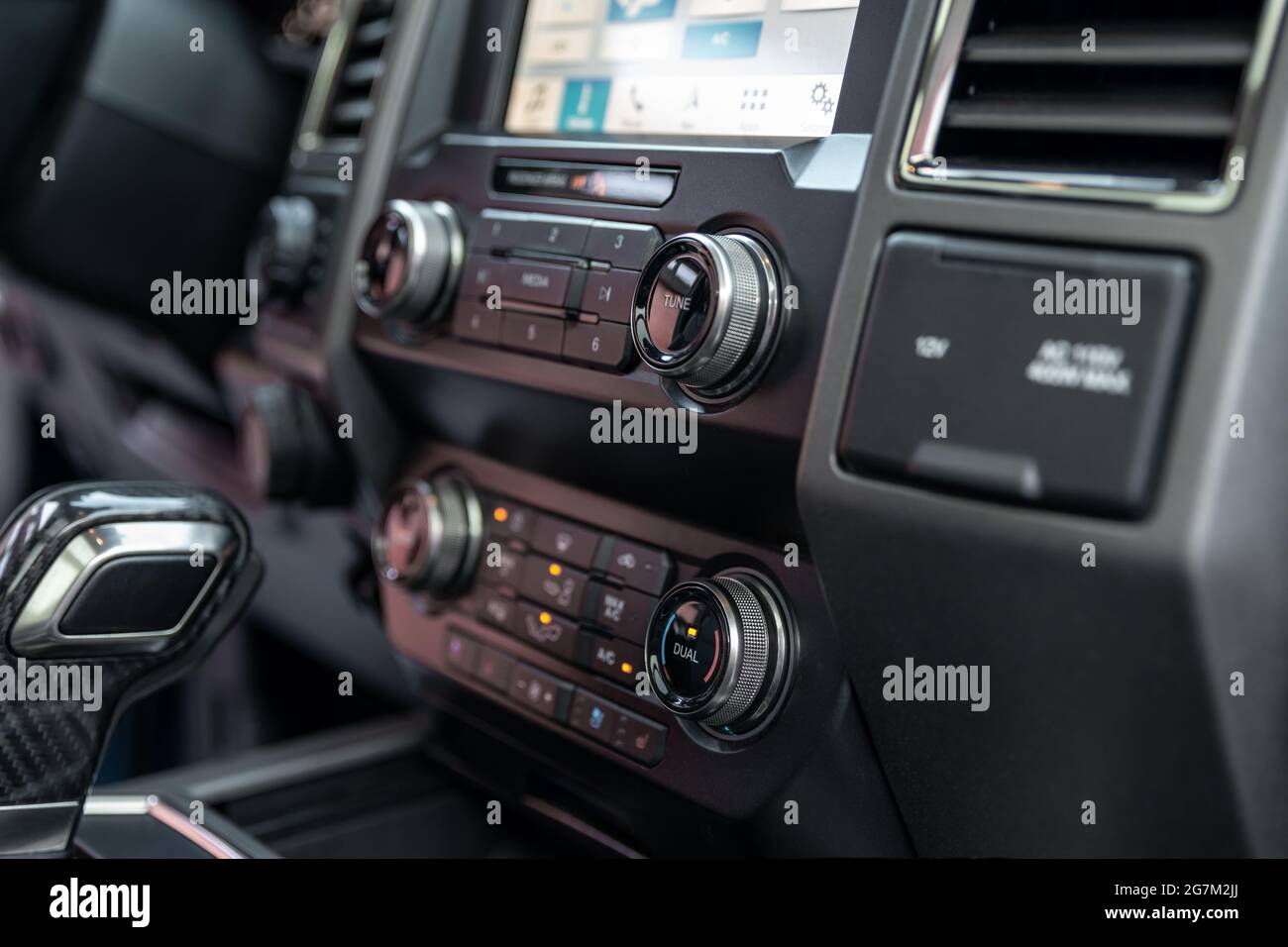 Luxury car Interior - multimedia display, shift lever and dashboard ...