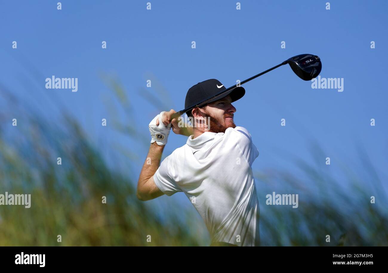 England's Laird Shepherd tees off the 7th during day one of The Open at ...