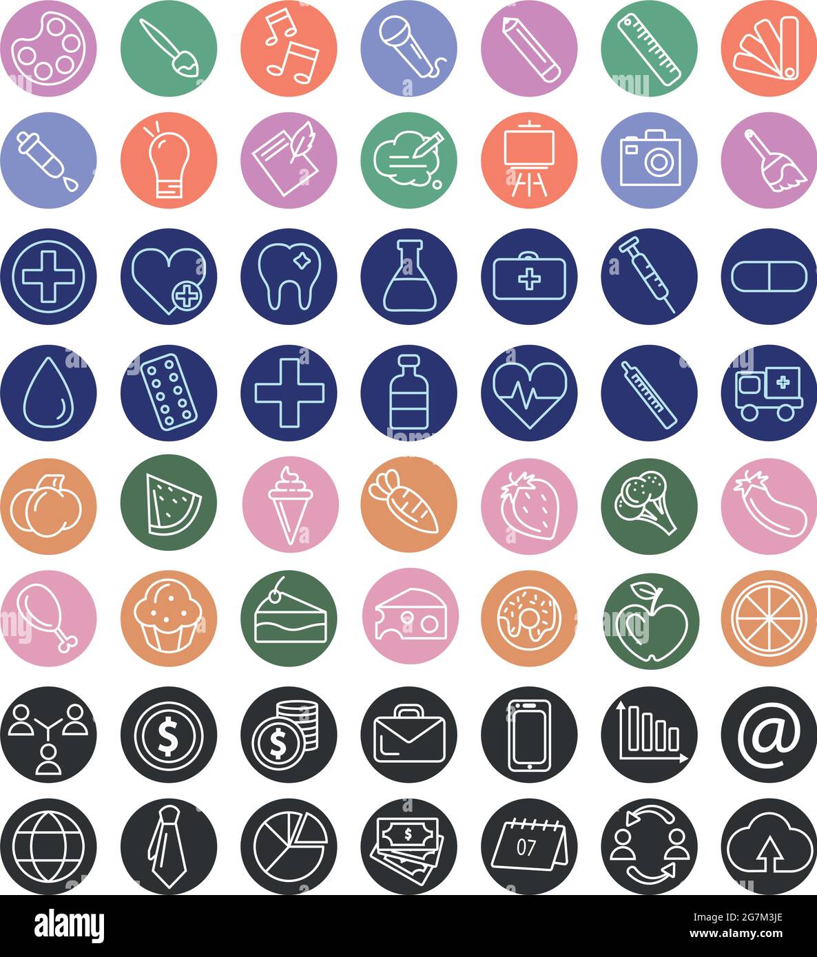 Collection of icons on the theme of creativity, medicine, food and ...